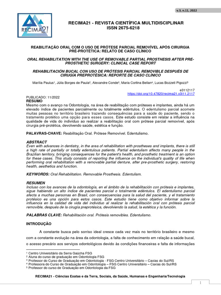 Reabilitacao Oral Com O Uso de Protese P | PDF