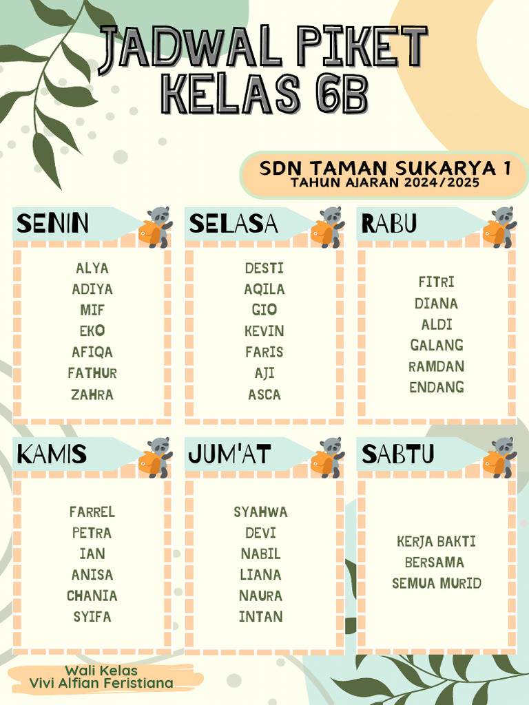 Jadwal Kegiatan Kelas 6B | PDF