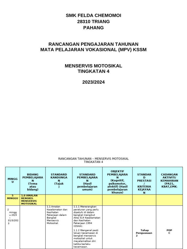 Rancangan Tahunan MPV T4 23 - 24 | PDF