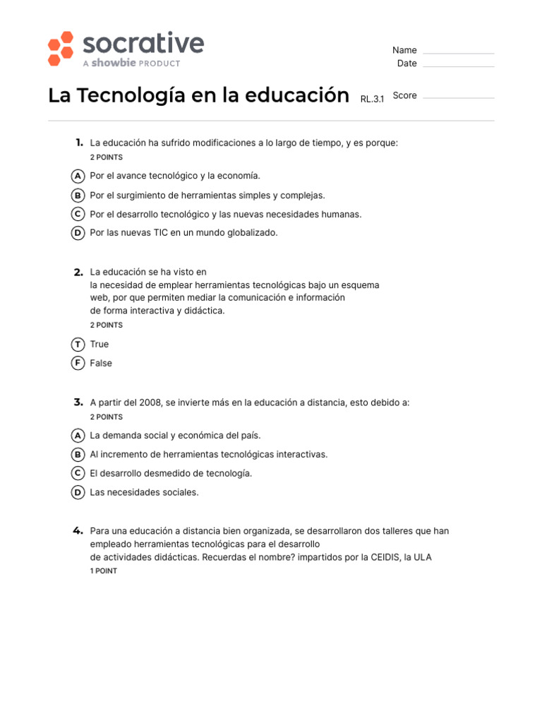 Quiz - La Tecnología en La Educación | PDF