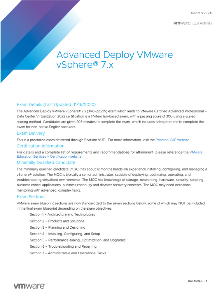 Vmware Advanced Deploy Exam Guide | PDF