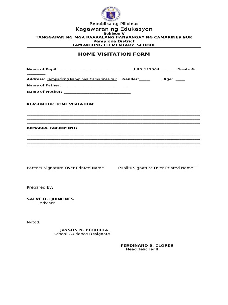 Home Visitation Form SDQ 2024 2025 | PDF