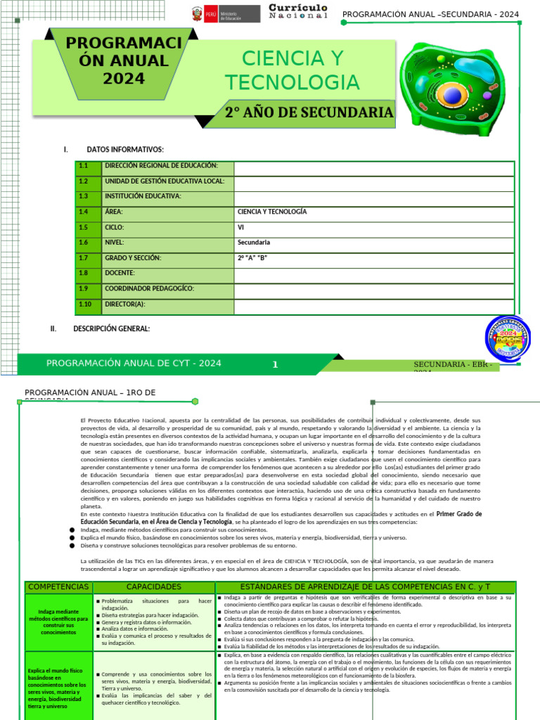 Programación Anual 2º Cyt - 2024 | PDF
