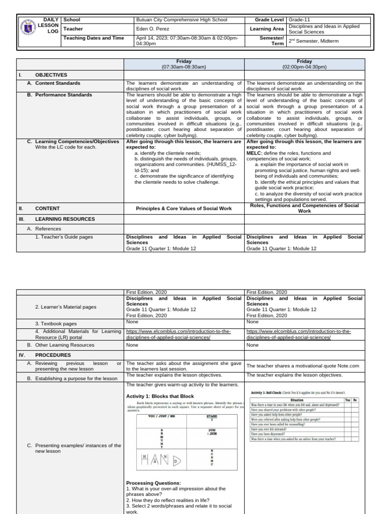 Q2-Week 2-April | PDF | Teachers | Career & Growth