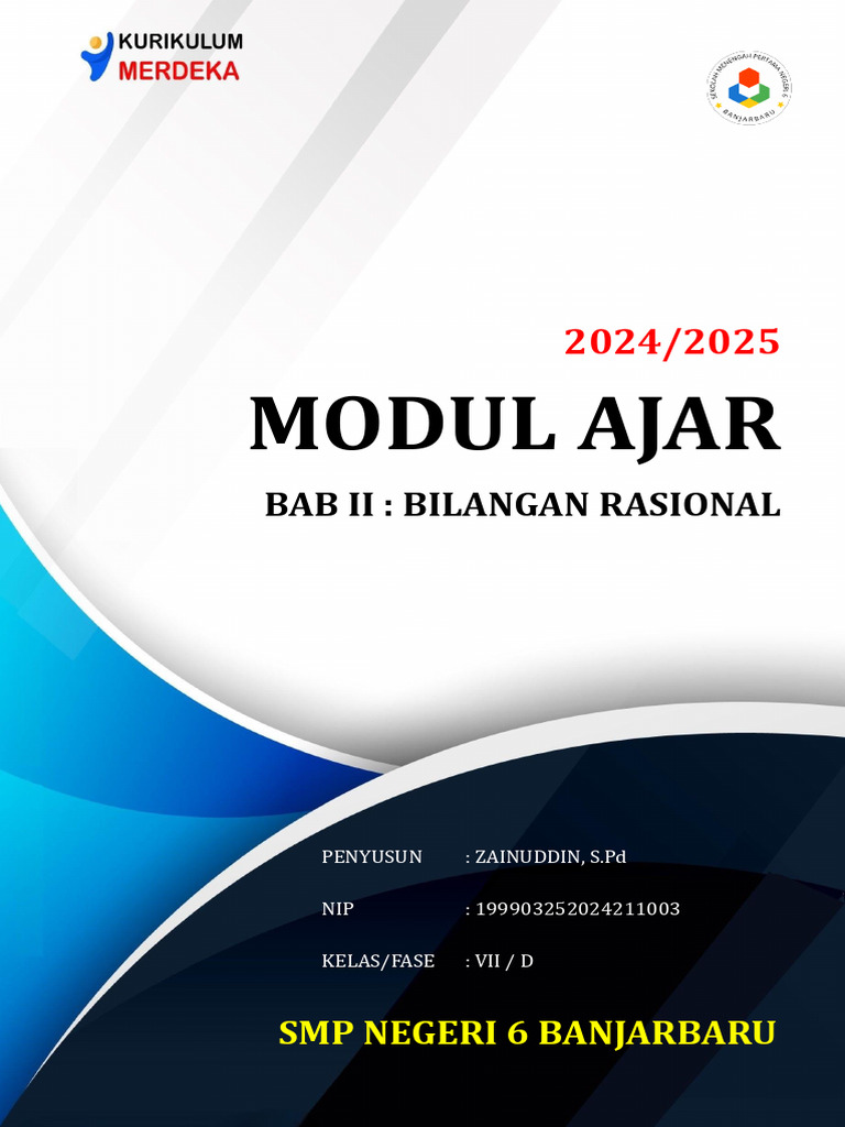 Modul Ajar Matematika Kls 7 Sem 1 - Bab II (Bilangan Rasional) | PDF