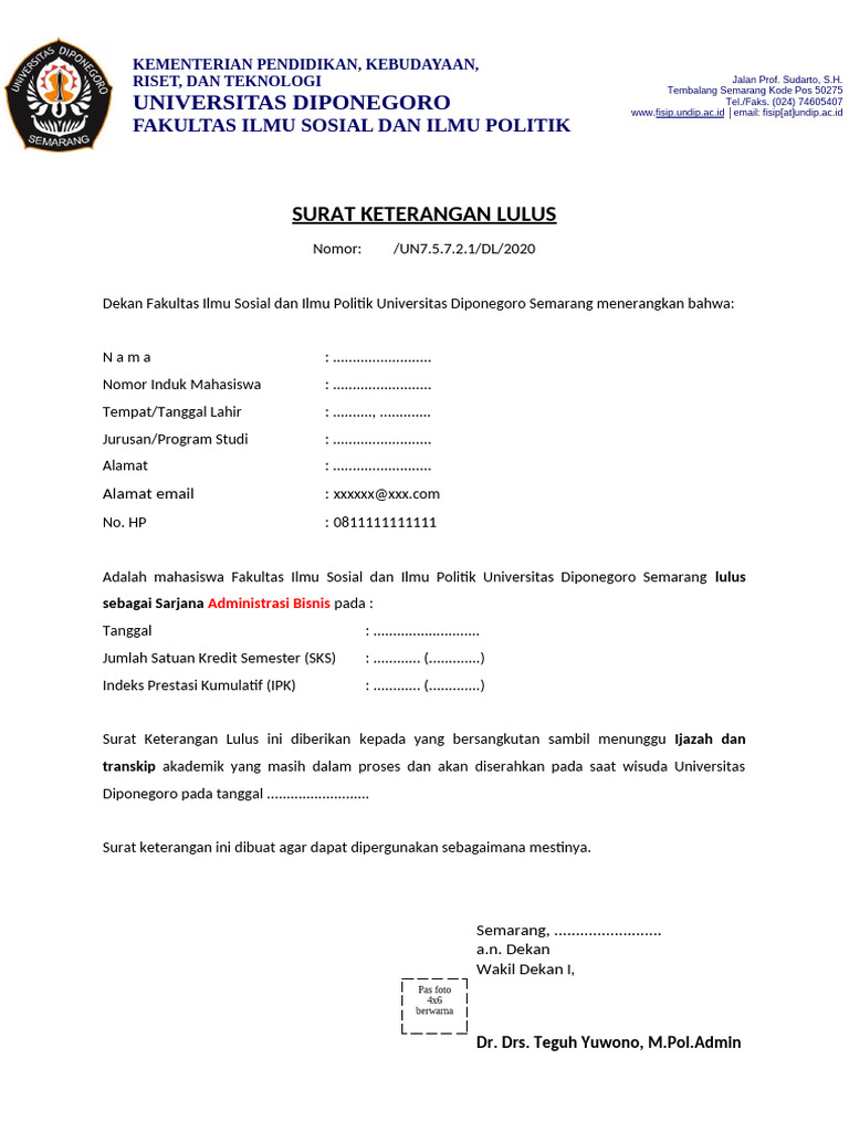 Surat Keterangan Lulus Sarjana 1 | PDF | Ilmu Sosial