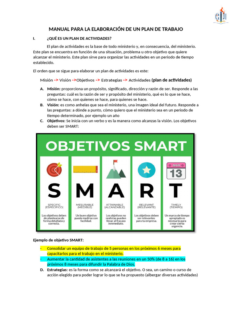 MANUAL PARA LA ELABORACIÓN DE UN PLAN TÁCTICO O PLAN DE ACTIVIDADES ...