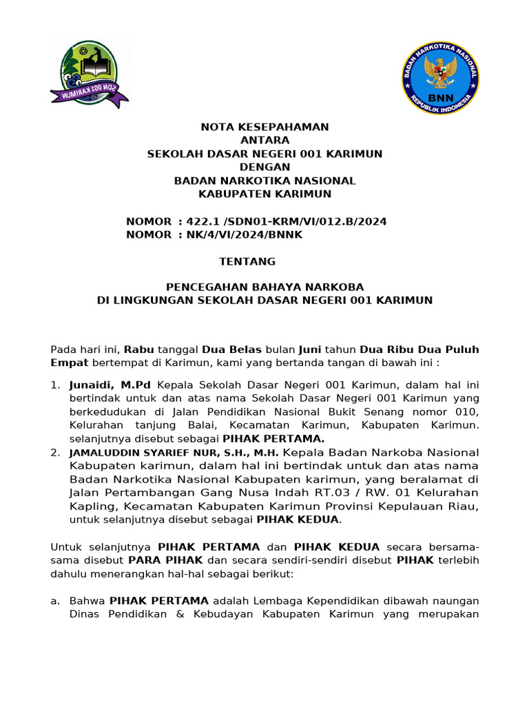 BNN Mou 01 Karimun - Vix | PDF