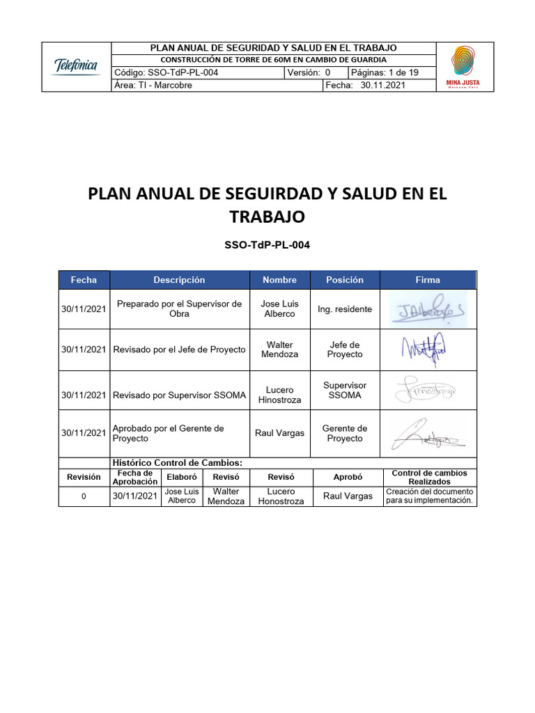 01 Plan Anual de Seguridad y Salud en El Trabajo | PDF | Seguridad y salud ocupacional | Tecnología