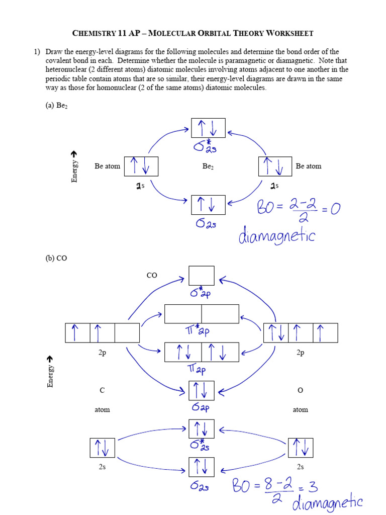 Molecular Orbital Theory Worksheet Solutions 2bp57jf | PDF