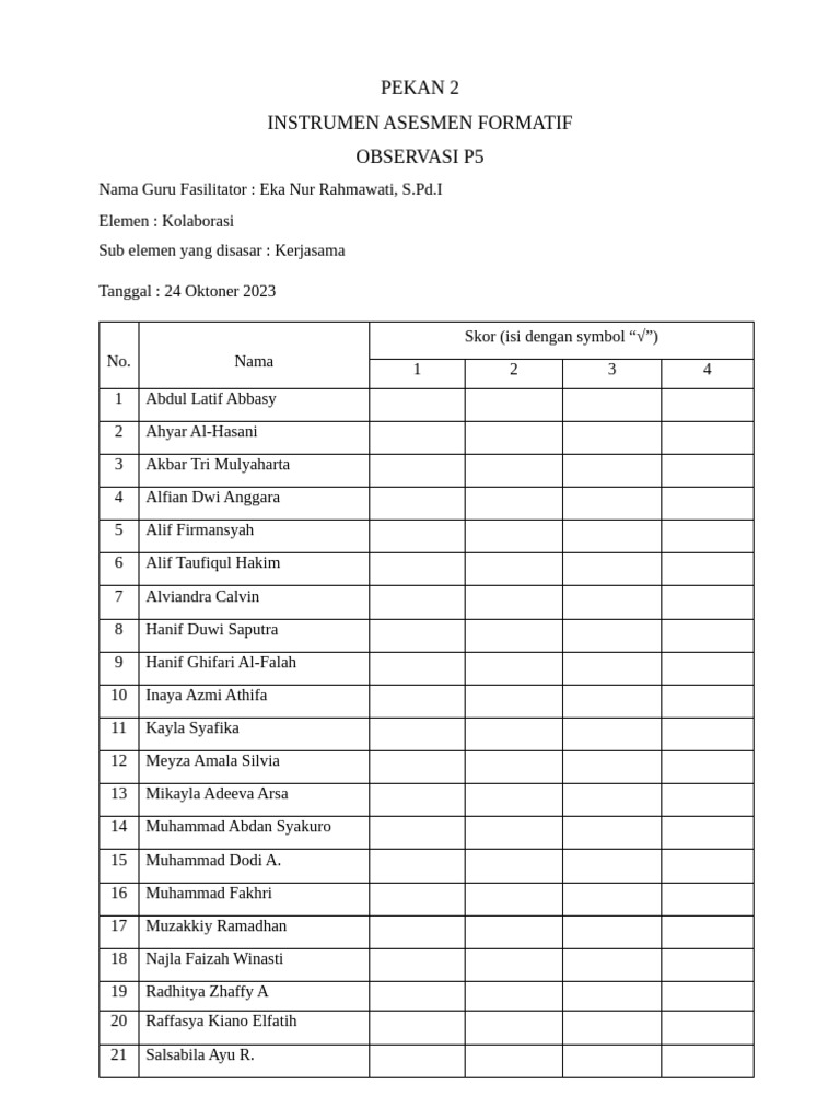 Instrumen Asesmen Formatif Kerjasama. P5 | PDF
