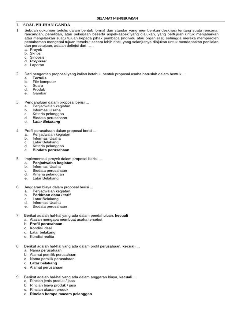 Soal PG Proposal Kunci Jawaban | PDF