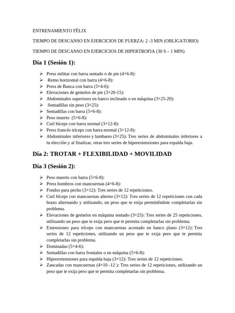 Entrenamiento Félix Daniel | PDF
