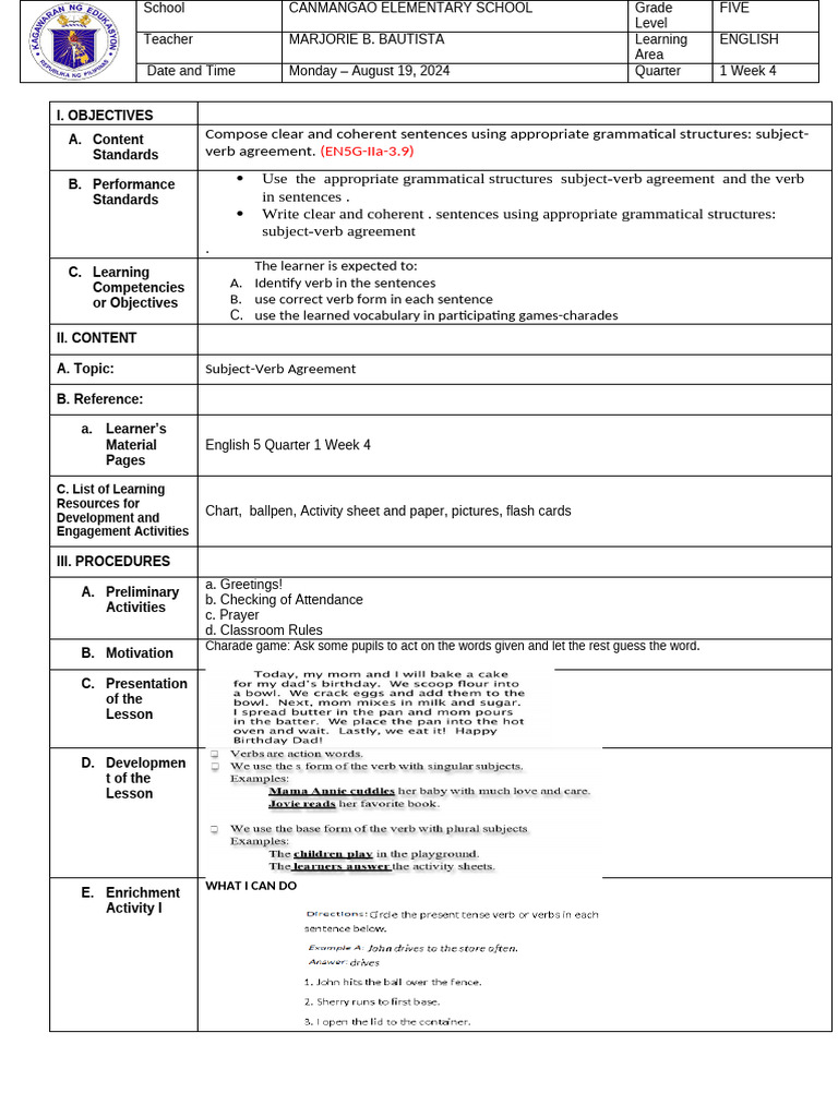 DLP English Grade 5 Q1 W4 D1 | PDF