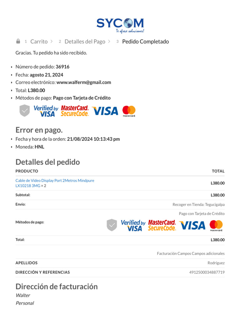 Checkout - Sycom Honduras | PDF