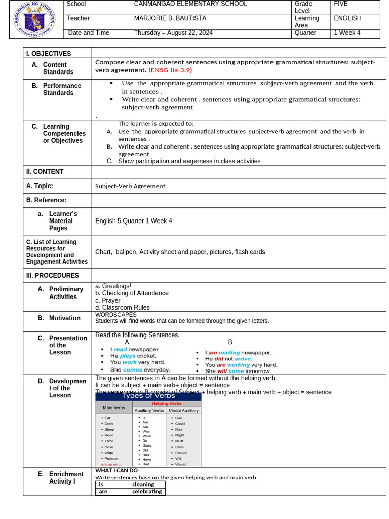 DLP English Grade 5 Q1 W4 D4 | PDF