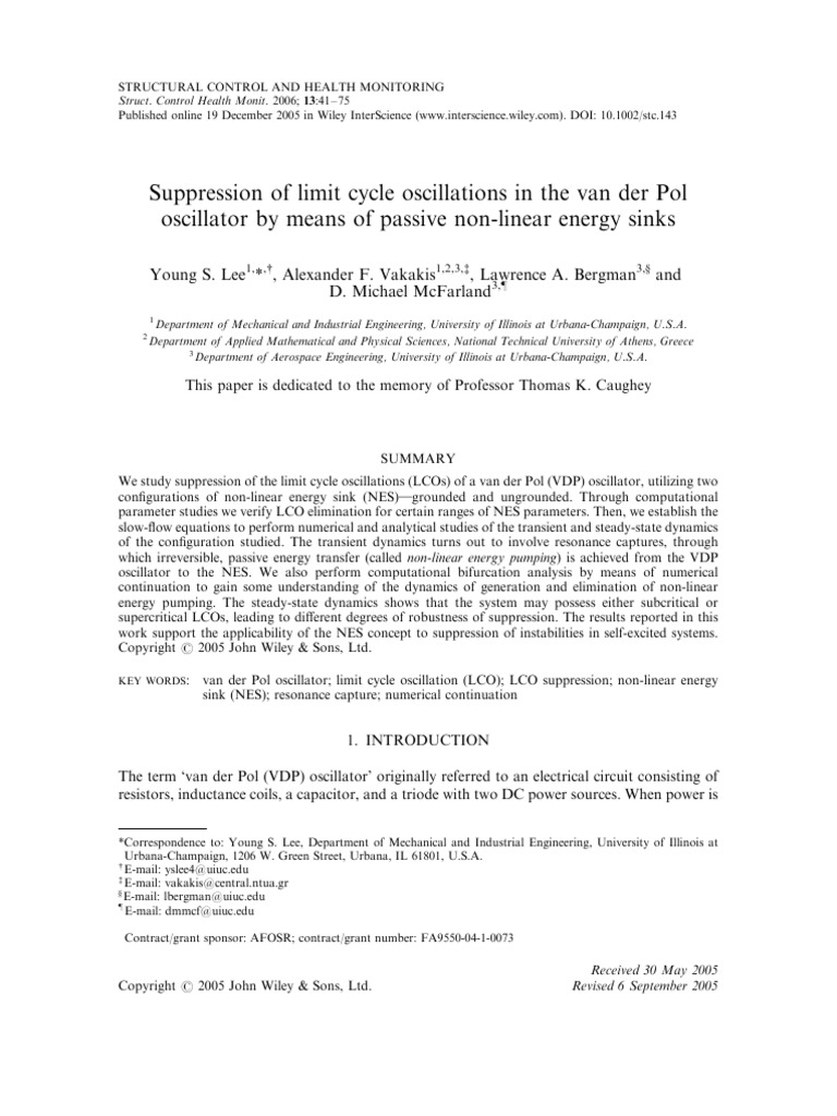 Suppression of Limit Cycle Oscillations in The Van | PDF