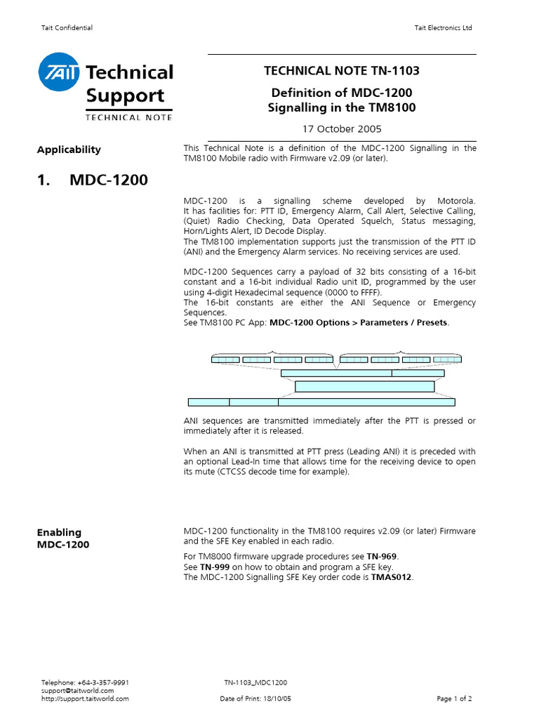 TN-1103 - Definition of MDC-1200 Signalling in The TM8100 | PDF | Data ...