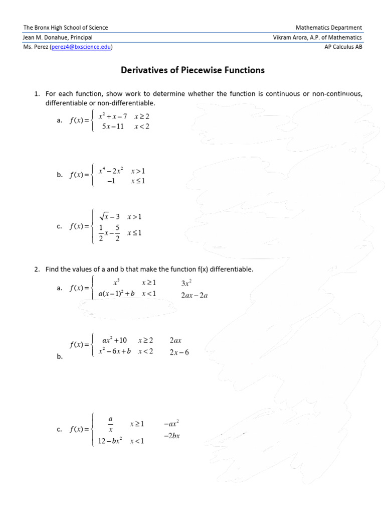 Derivatives of Piecewise Functions | PDF