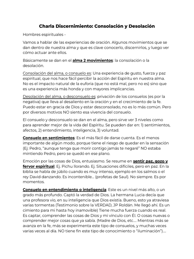 Charla Discenimiento - Consolacion y Desolacion | PDF