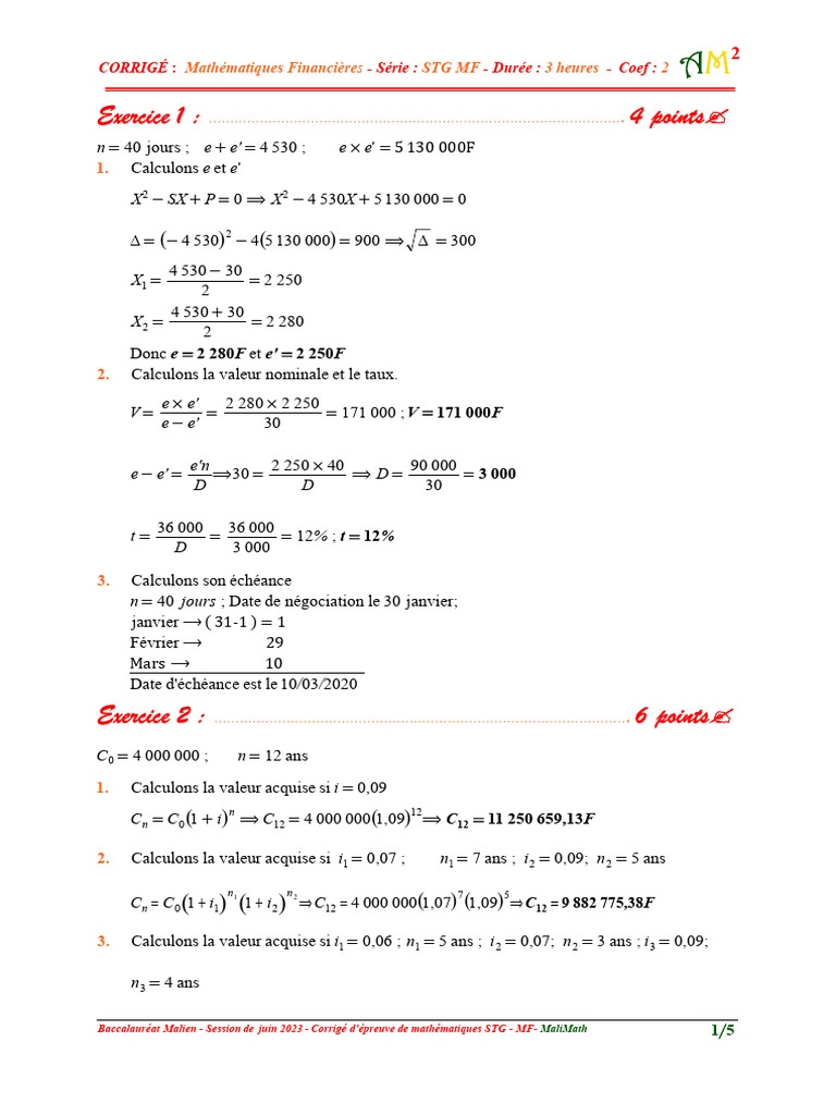 Corrige Bac 2023 STG MF Sans Bareme | PDF