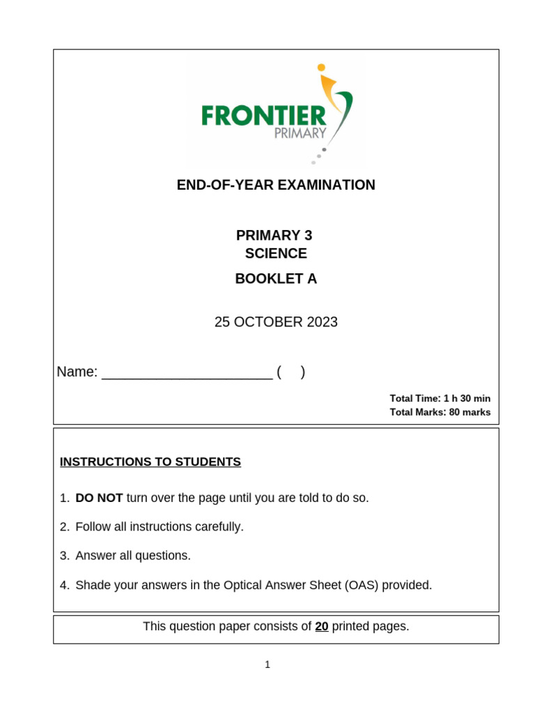 2023 P3 EOY Science Booklet A | PDF