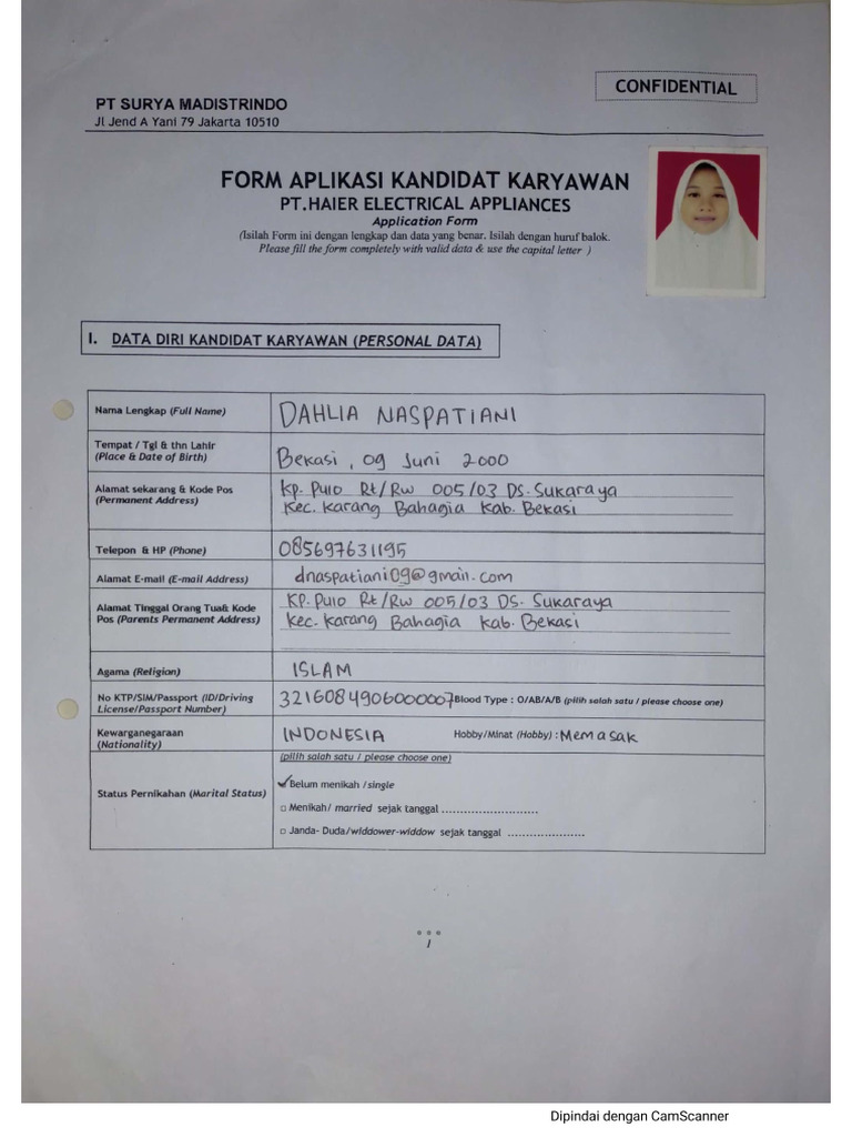 CV Lamaran Dahlia | PDF