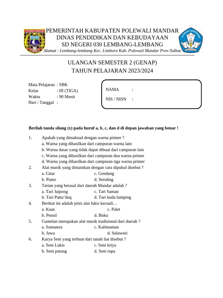 Soal Kelas 3 Sem.2 | PDF