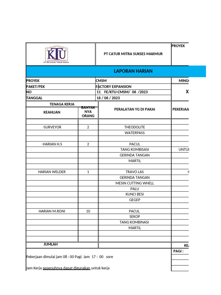 Form Laporan Harian | PDF