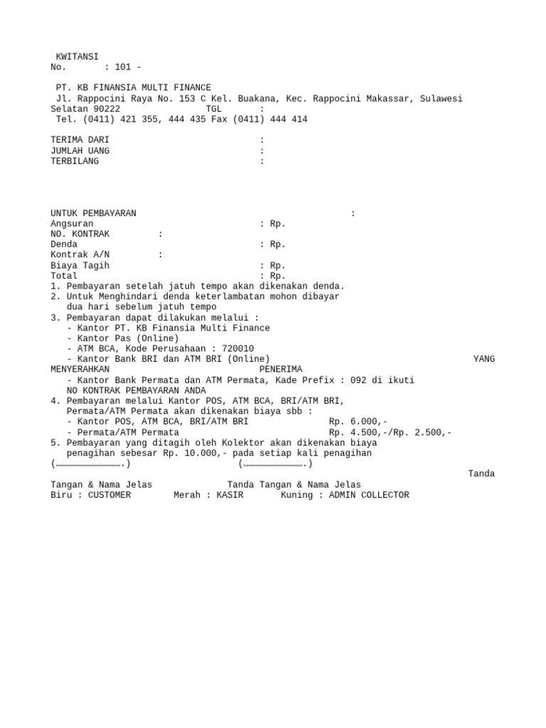Kwitansi Kredit Plus PDF | PDF