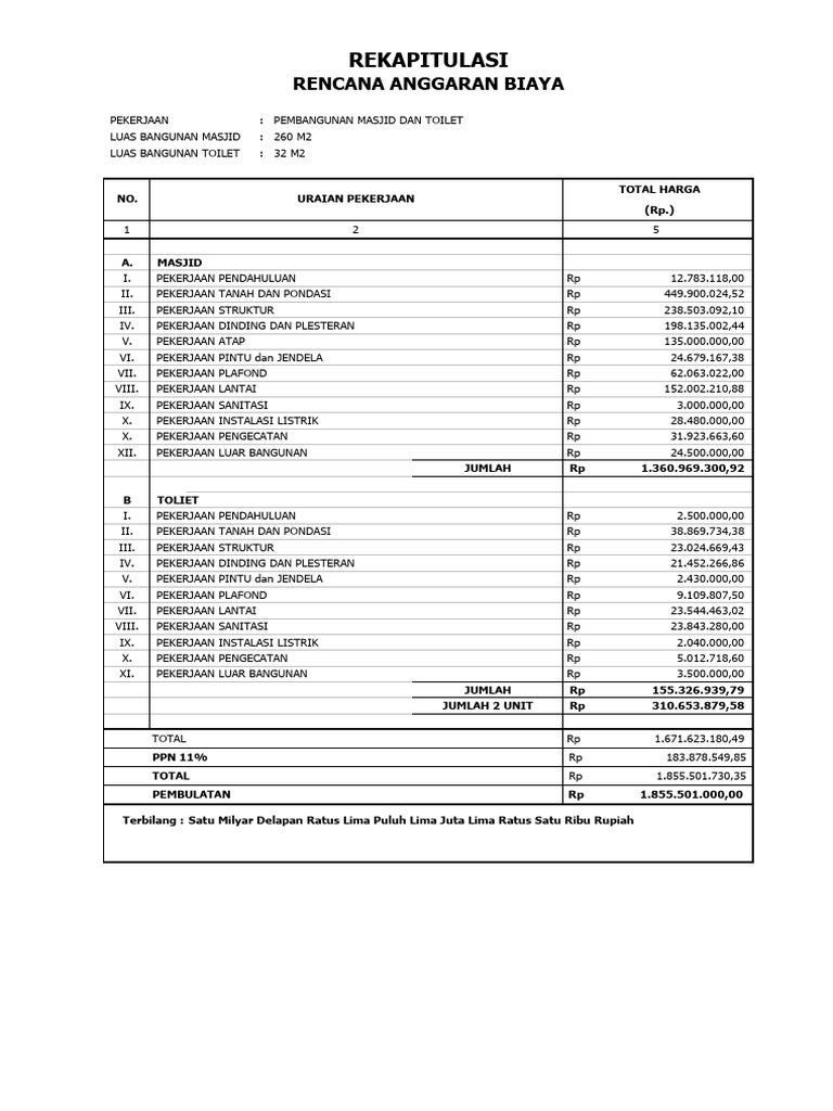 RAB Masjid Dan Toilet | PDF