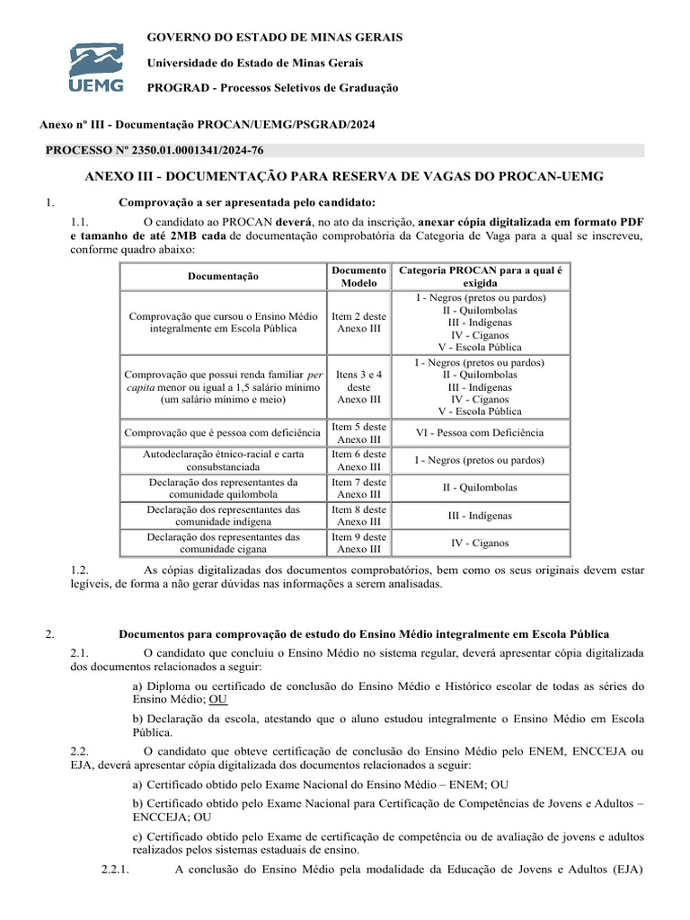 SEI 90427676 Anexo III Documentacao PROCAN | PDF