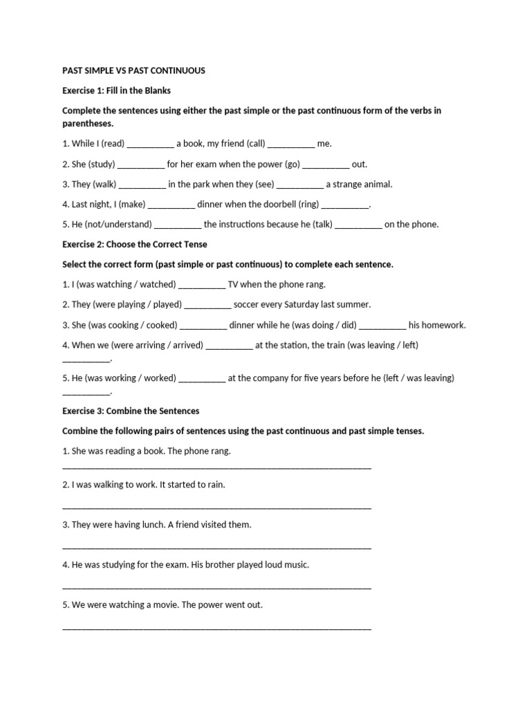 PAST SIMPLE VS PAST CONTINUES Exercises | PDF