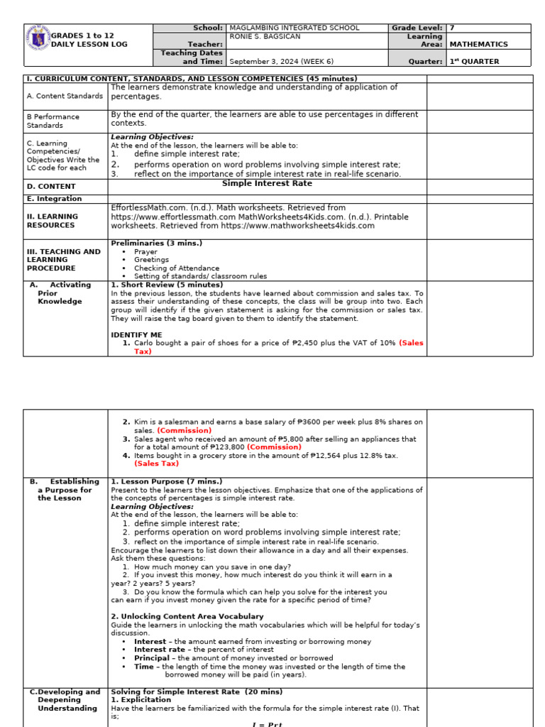 Math 7 Matatag First CO 2024 | PDF