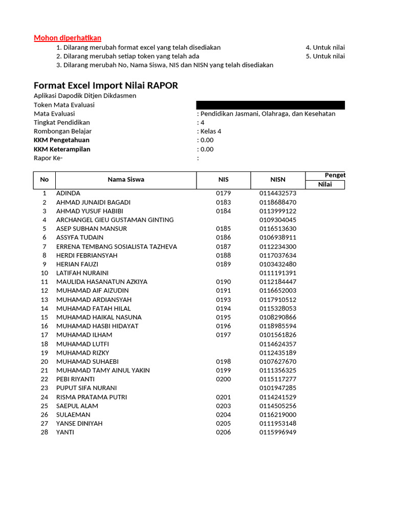 Format-Nilai-Rapor-20201-Kelas - 4-Pendidikan Jasmani, Olahraga, Dan Kesehatan | PDF