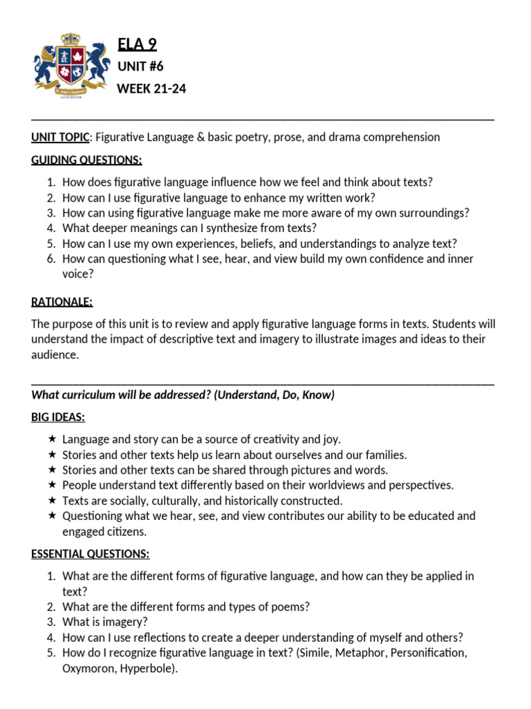 Ela 9 Unit 6 | PDF