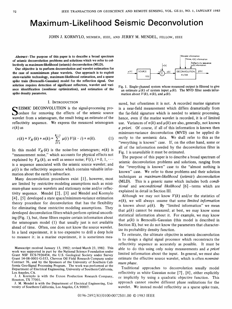 Maximum-Likelihood: Seismic Deconvolution | PDF | Reflection Seismology | Applied Mathematics