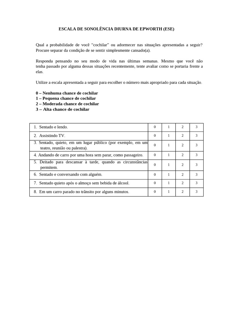 Escala de Sonolência Diurna de Epworth | PDF