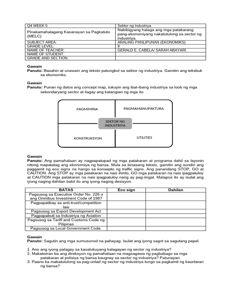 WEEK 5 Activity Sheet Ap 9 4th Quarter-1 | PDF