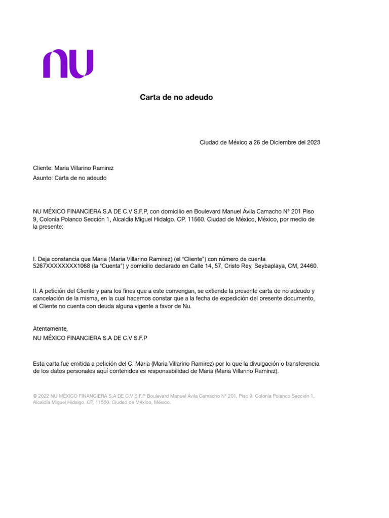 Carta de No Adeudo | PDF