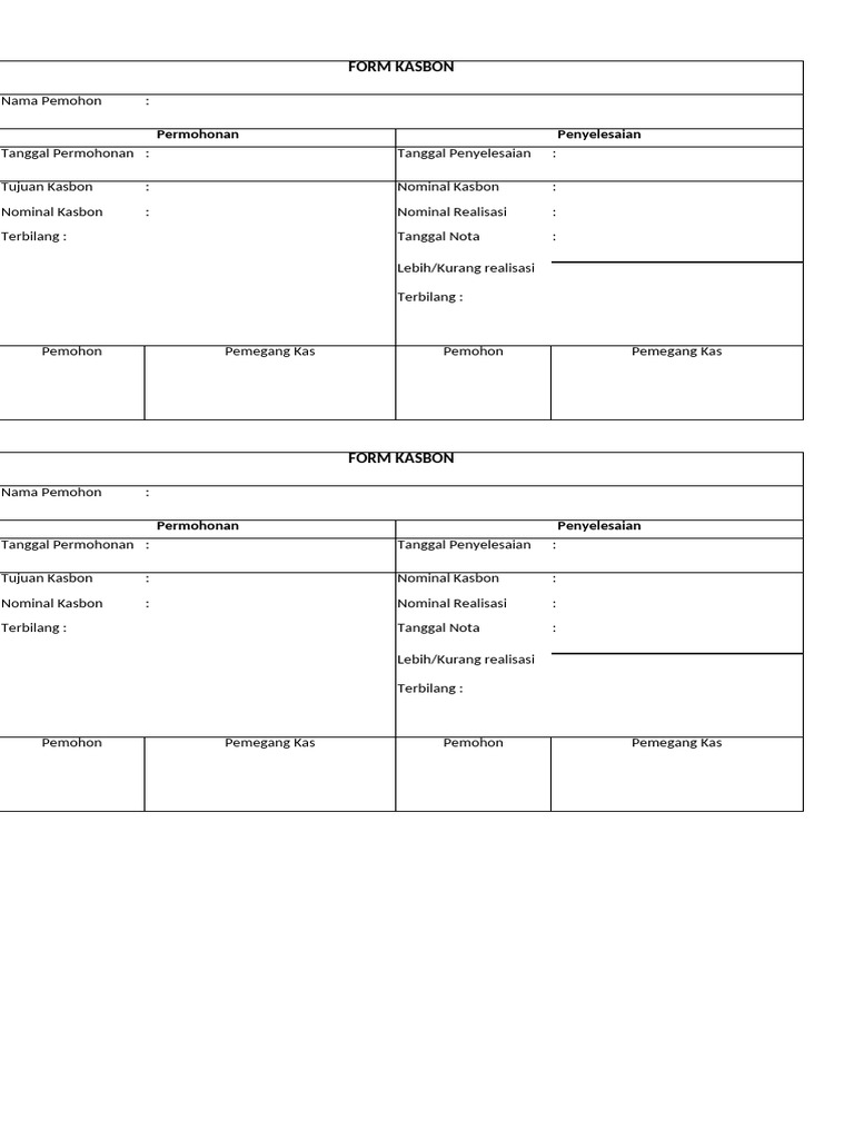 Form Kasbon | PDF
