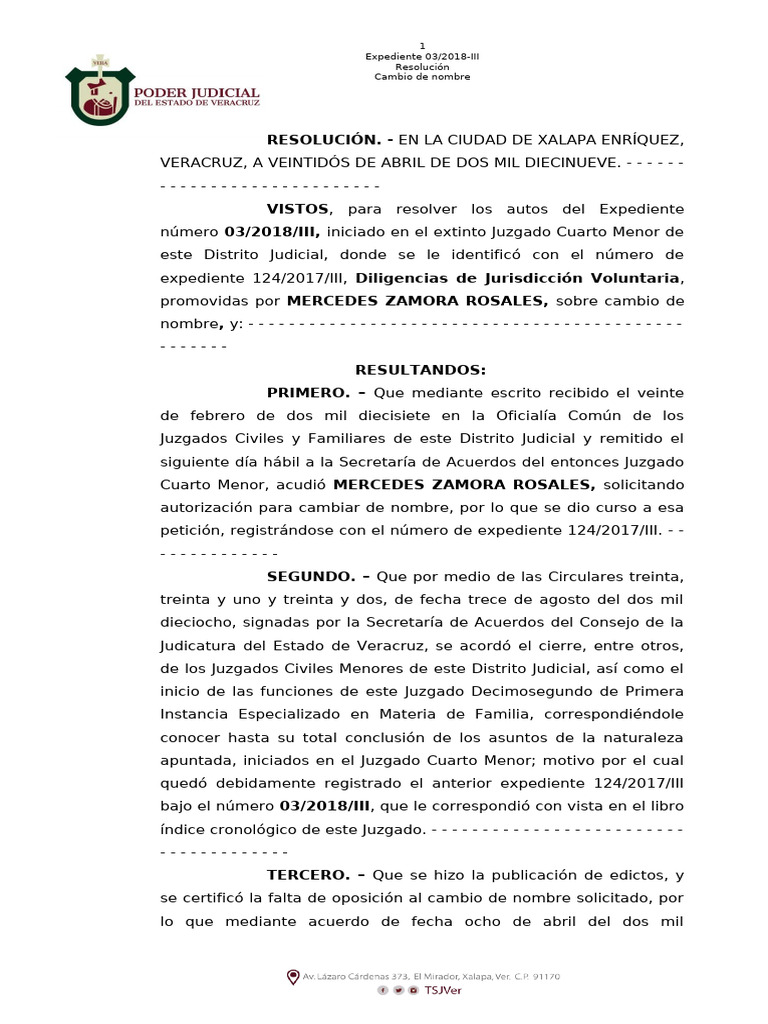 Exp. 03-2018-III DJV Cambio de Nombre-Pendiente No Pasa Proyecto Por No Coincidir Fechas | PDF