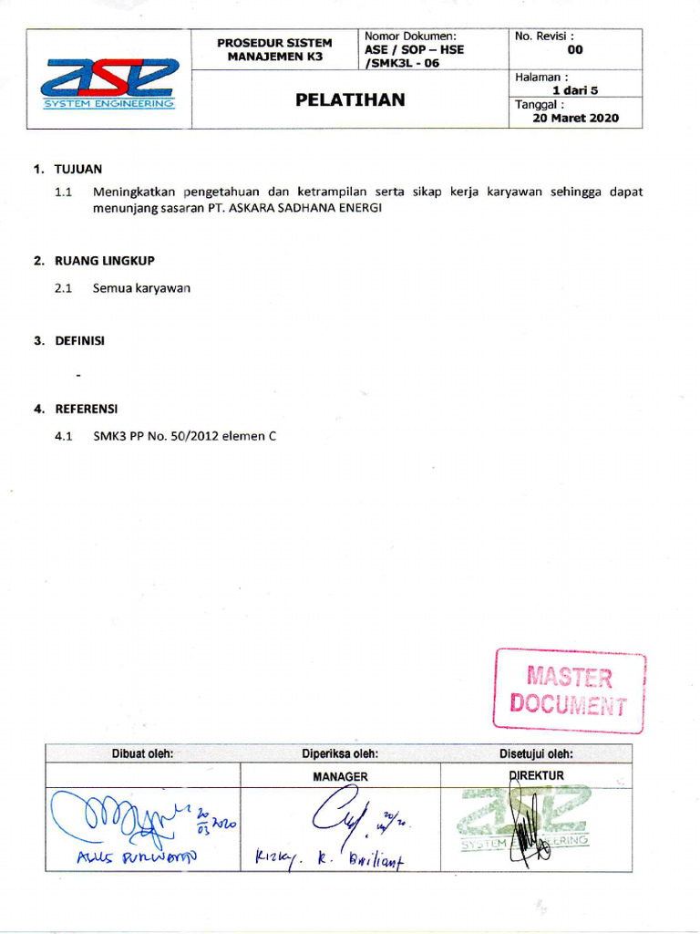 06 SOP ASE Pelatihan | PDF
