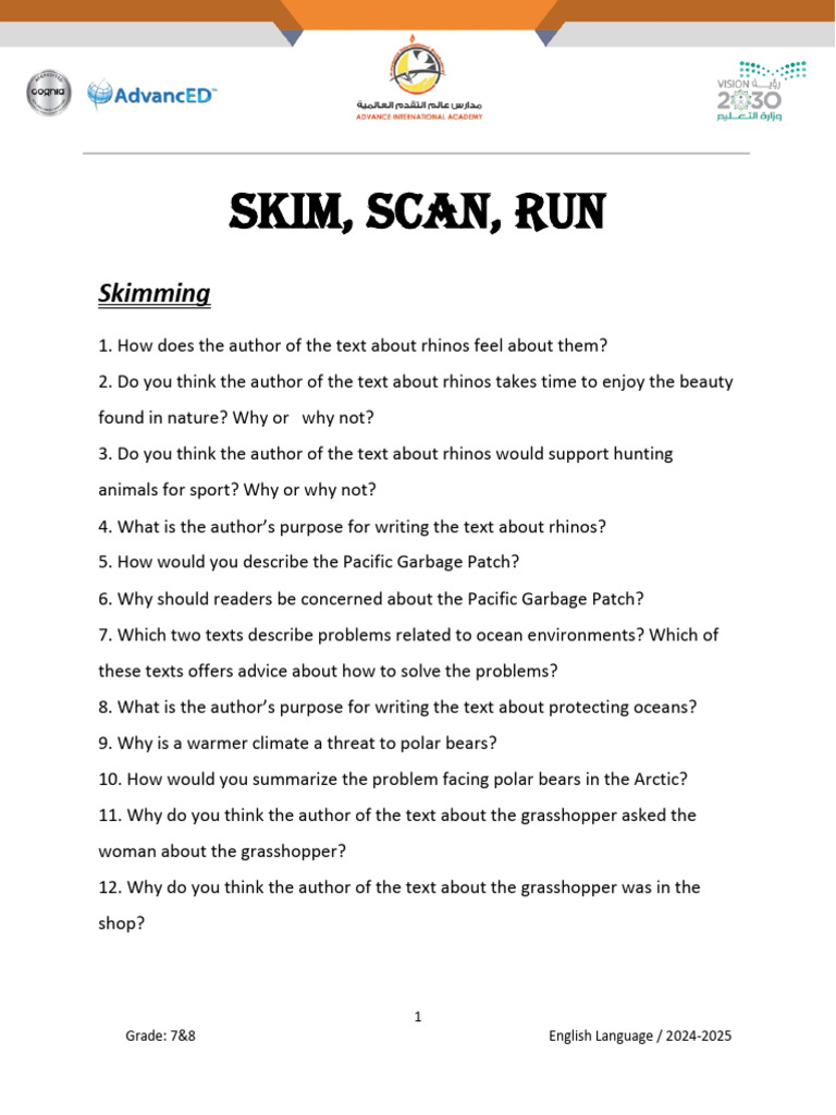 Skim, Scan, Run Questions | PDF