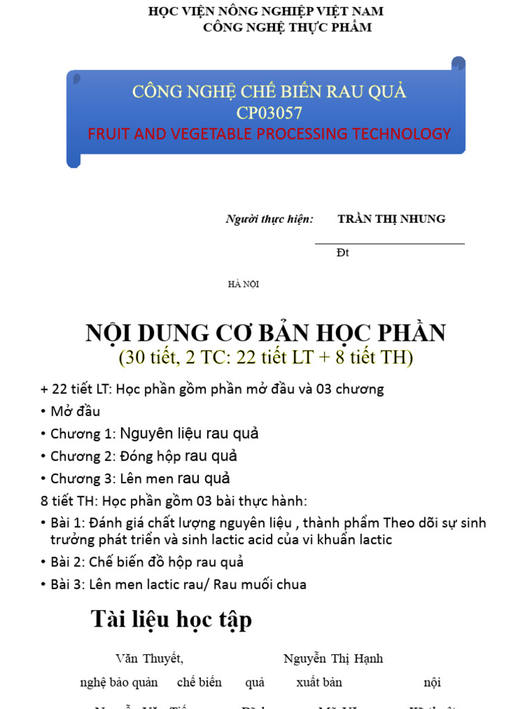 Share Trần Thị Nhung - CNCB Rau Quả | PDF