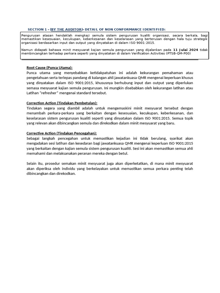 Audit NCR: ISO 9001:2015 Compliance Issues | PDF | Finance & Money ...