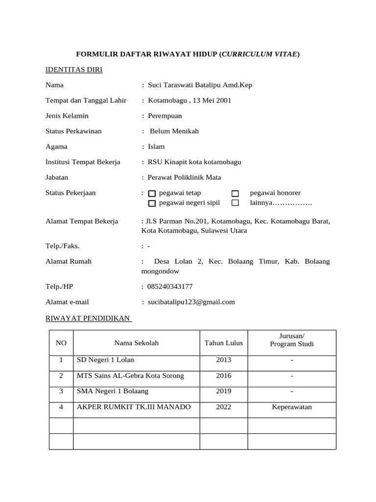 Formulir Daftar Riwayat Hidup Pemohon | PDF