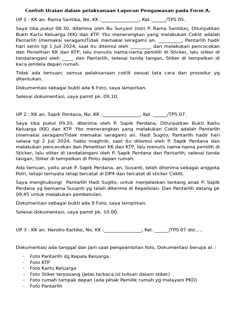 Contoh Isian Form A | PDF