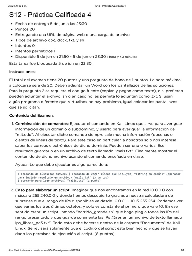 S12 - Práctica Calificada 4 | PDF