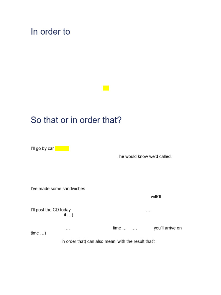 In Order To So That | PDF